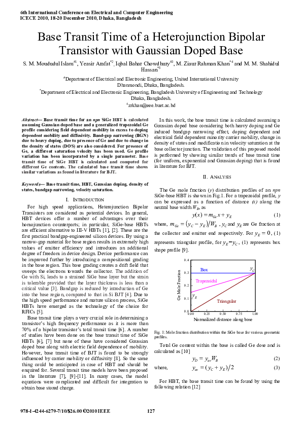 (PDF) Base transit time of a Heterojunction Bipolar Transistor with ...