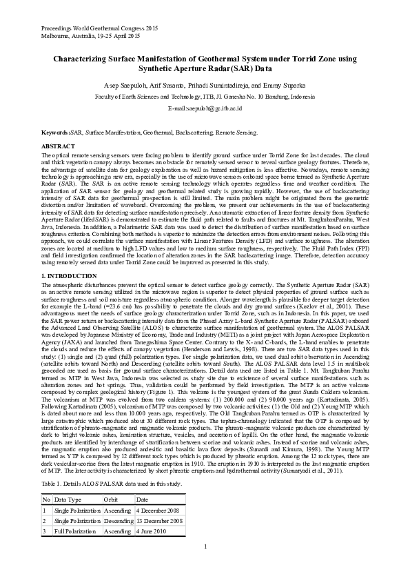 (PDF) Characterizing Surface Manifestation of Geothermal System under ...