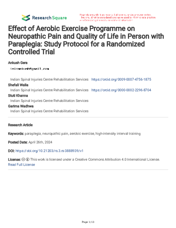 (PDF) Effect of Aerobic Exercise Programme on Neuropathic Pain and ...