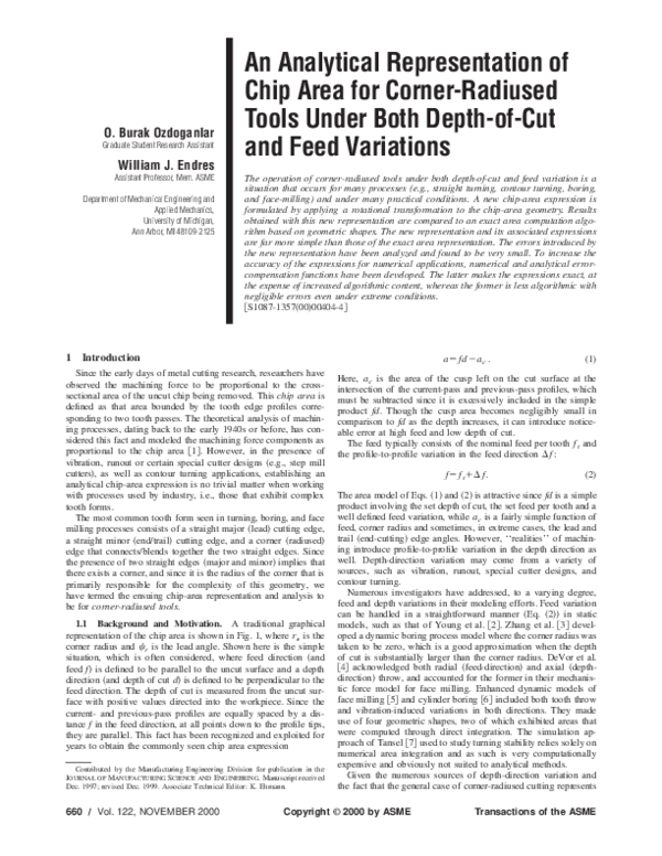 (PDF) An Analytical Representation of Chip Area for Corner-Radiused ...