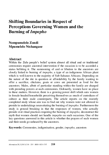 (PDF) Shifting Boundaries in Respect of Perceptions Governing Women and ...