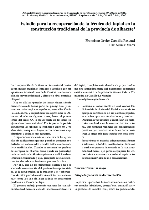 (PDF) Estudio para la recuperación de la técnica del tapial en la ...