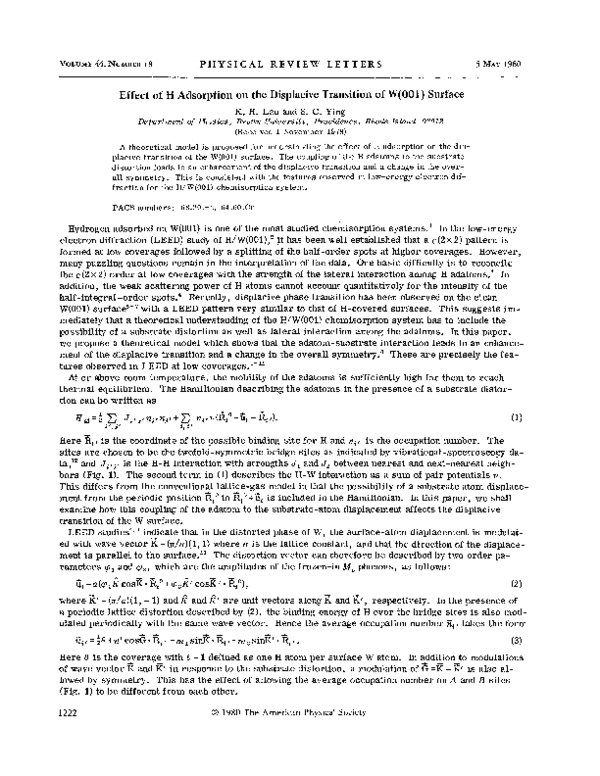 (PDF) Effect of H Adsorption on the Displacive Transition of W(001) Surface