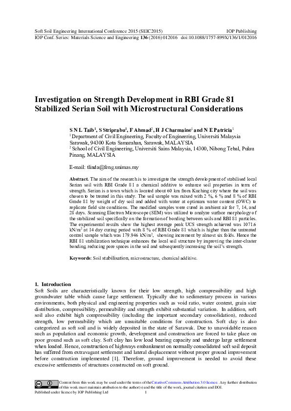 (PDF) Investigation on Strength Development in RBI Grade 81 Stabilized ...