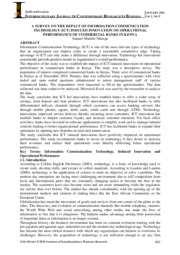 (PDF) A Survey on the Impact of Information Communication Technology ...