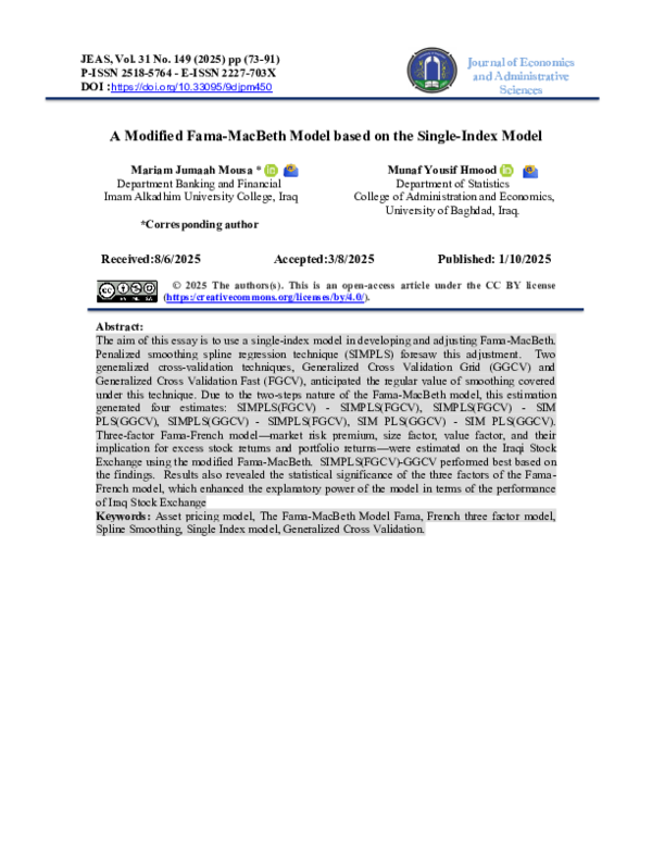 (PDF) A Modified Fama-MacBeth Model based on the Single-Index Model