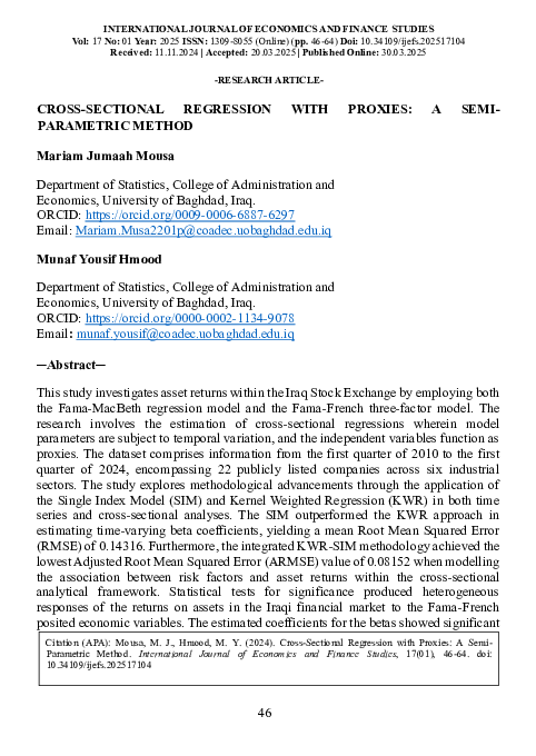 (PDF) CROSS-SECTIONAL REGRESSION WITH PROXIES: A SEMI-PARAMETRIC METHOD