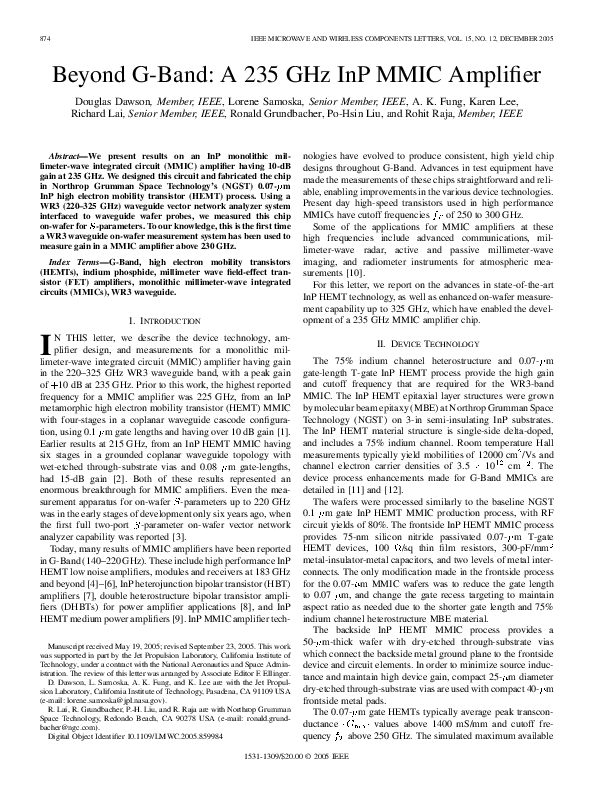 (PDF) Beyond G-band: a 235 GHz InP MMIC amplifier