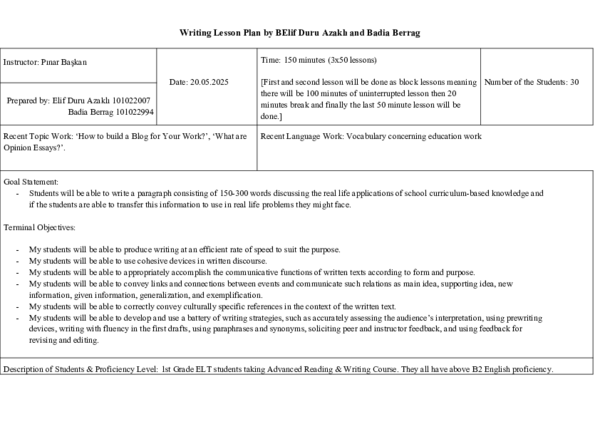 (PDF) Writing Lesson Plan