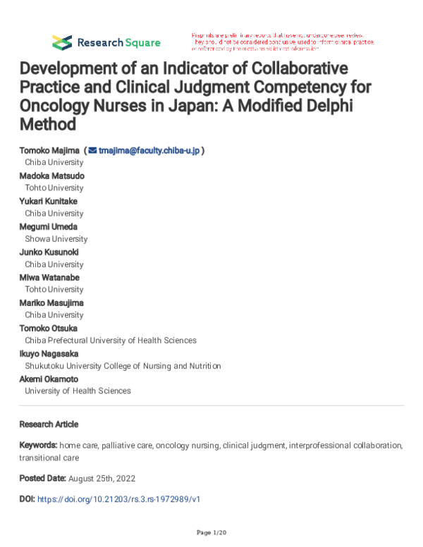 (PDF) Development of an Indicator of Collaborative Practice and Clinical Judgment Competency for ...