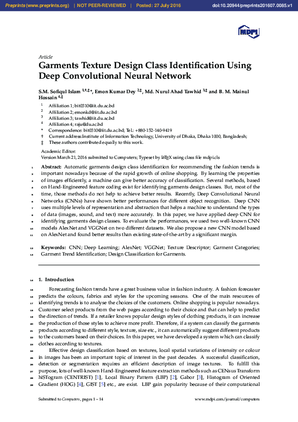 (PDF) Garments Texture Design Class Identification Using Deep Convolutional Neural Network
