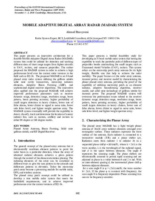 (PDF) MOBILE ADAPTIVE DIGITAL ARRAY RADAR (MADAR) SYSTEM