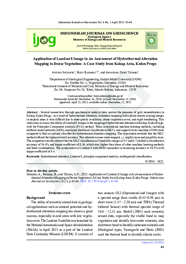 (PDF) Application of Landsat 8 Image in An Assessment of Hydrothermal Alteration Mapping in ...