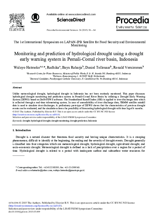 (PDF) Monitoring and Prediction of Hydrological Drought Using a Drought Early Warning System in ...