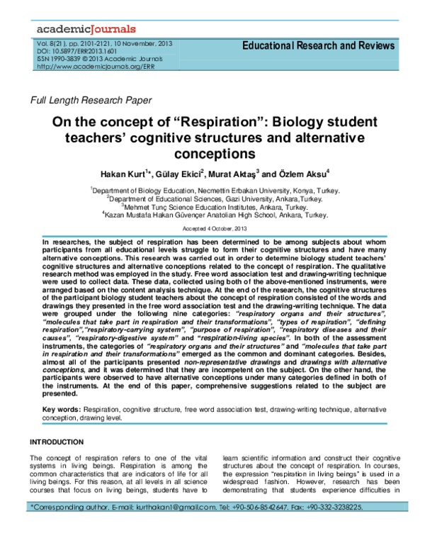 (PDF) On the concept of "Respiration": Biology student teachers ...