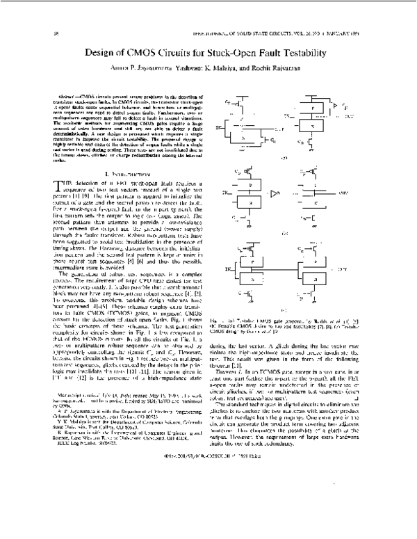 (PDF) Design of CMOS circuits for stuck-open fault testability
