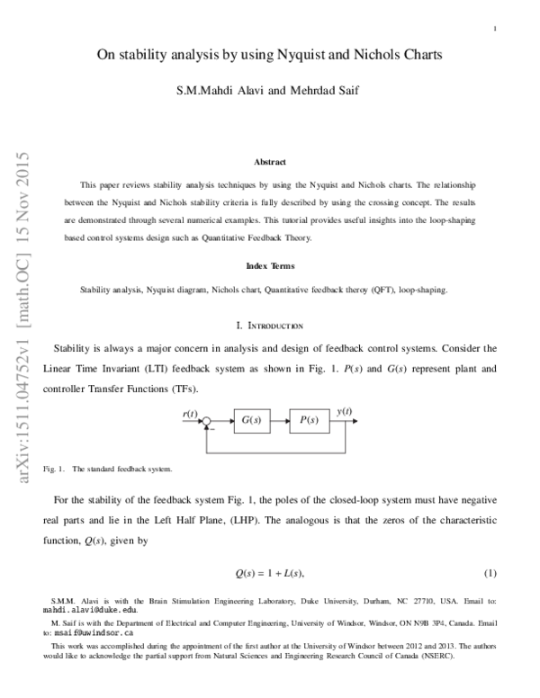 (PDF) On stability analysis by using Nyquist and Nichols Charts