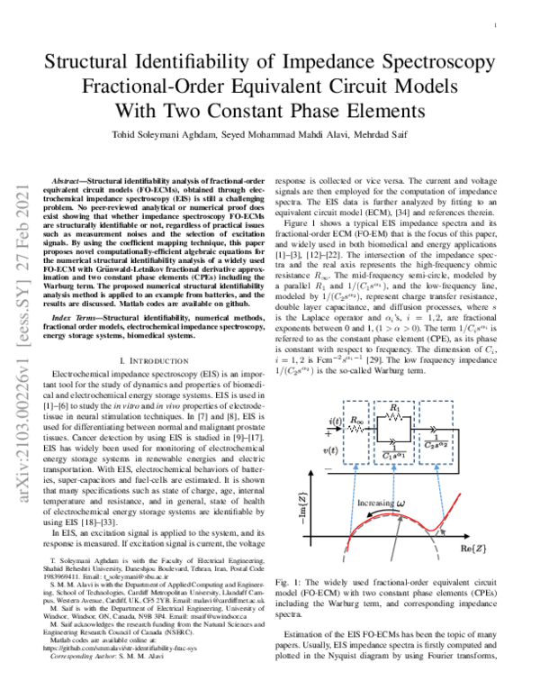 (PDF) Structural Identifiability of Impedance Spectroscopy Fractional ...