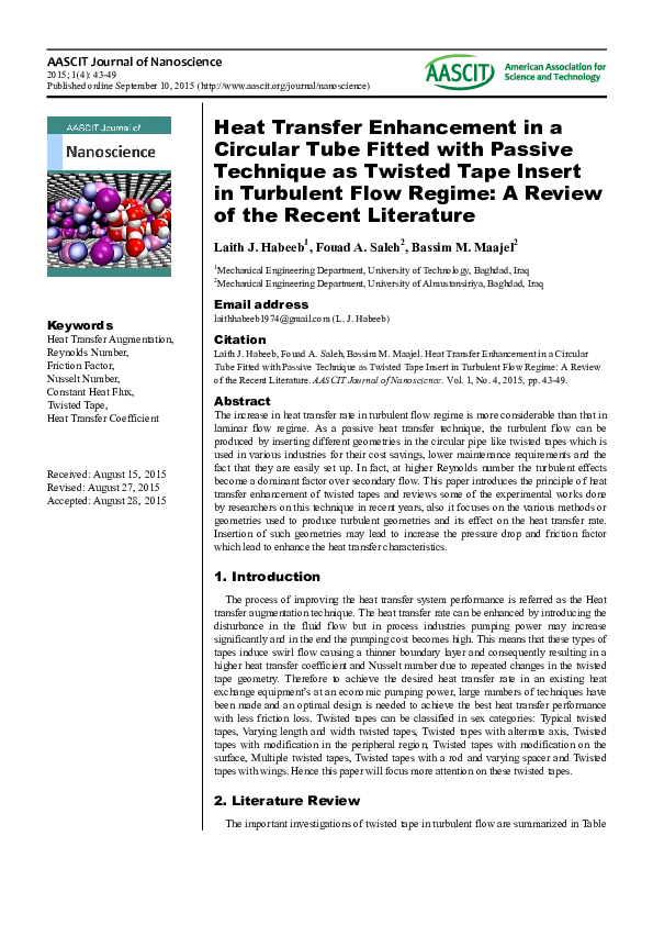 (PDF) Heat Transfer Enhancement in a Circular Tube Fitted with Passive ...