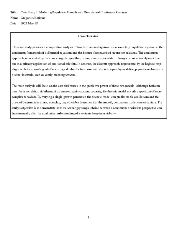 (PDF) Applied Mathematics Mini Project - Single Variable Calculus: Case ...