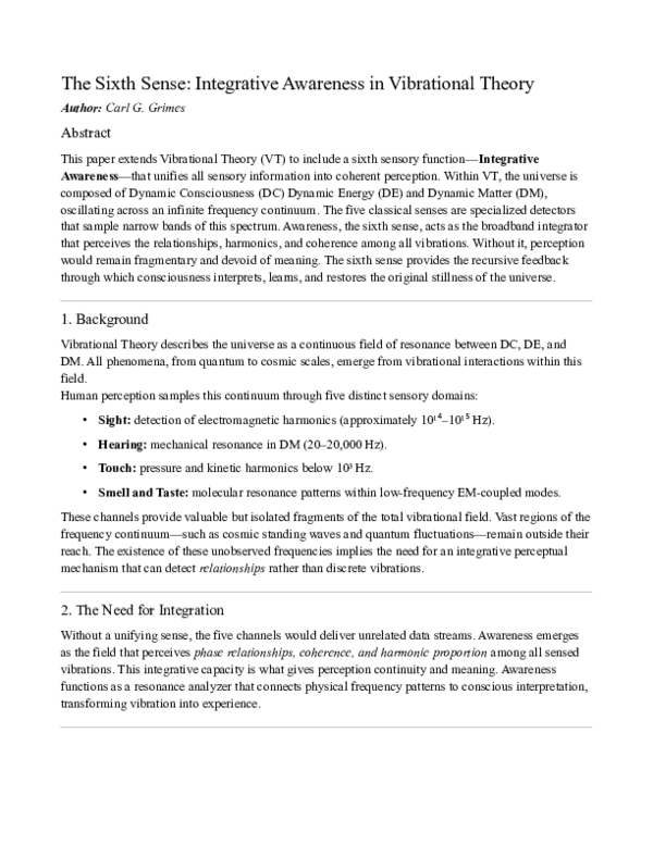 (PDF) The Sixth Sense: Integrative Awareness in Vibrational Theory