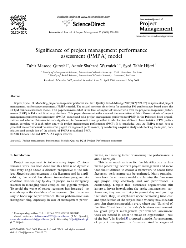 (PDF) Significance of project management performance assessment (PMPA ...