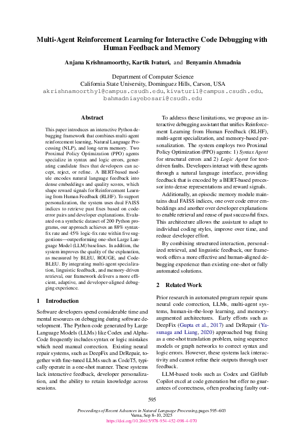 (PDF) Multi-Agent Reinforcement Learning for Interactive Code Debugging ...