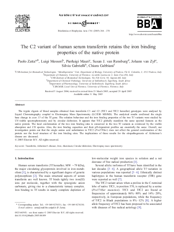 (PDF) The C2 variant of human serum transferrin retains the iron ...
