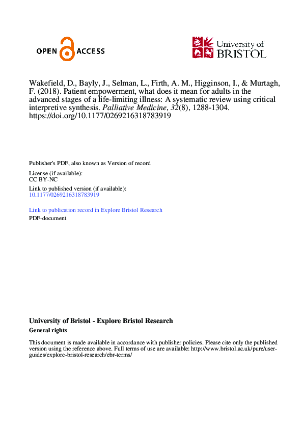 (PDF) Patient empowerment, what does it mean for adults in the advanced ...