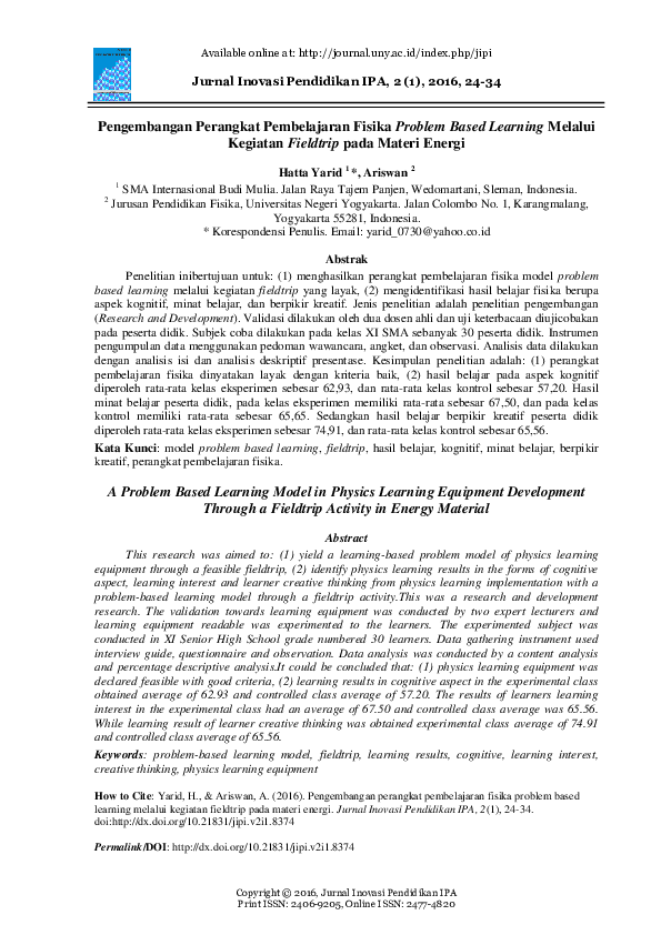 (PDF) Pengembangan perangkat pembelajaran fisika problem based learning ...
