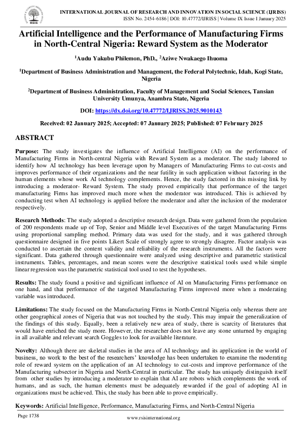 (PDF) Artificial Intelligence and the Performance of Manufacturing ...