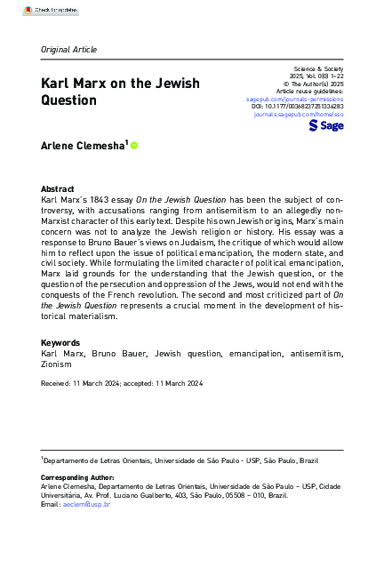 (PDF) Karl Marx on the Jewish Question