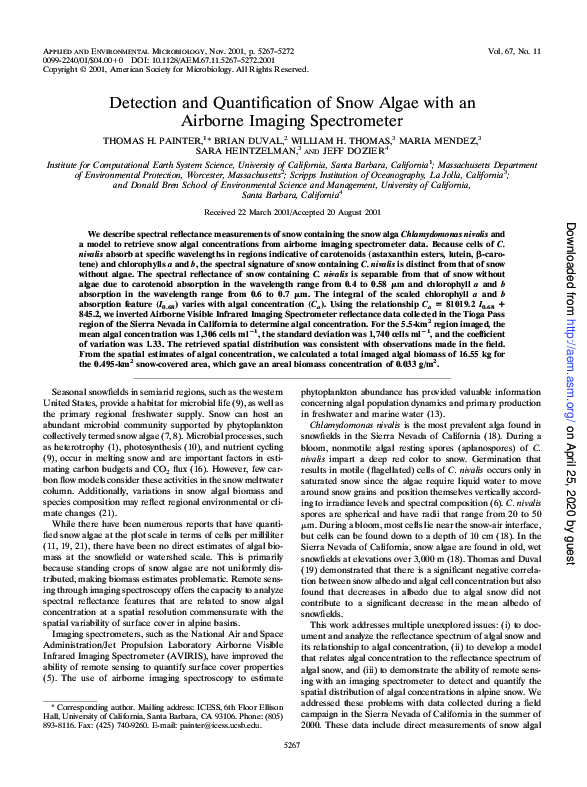 (PDF) Detection and Quantification of Snow Algae with an Airborne ...