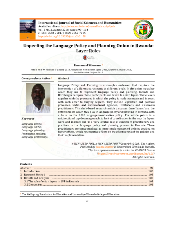 (PDF) Unpeeling the language policy and planning onion in Rwanda