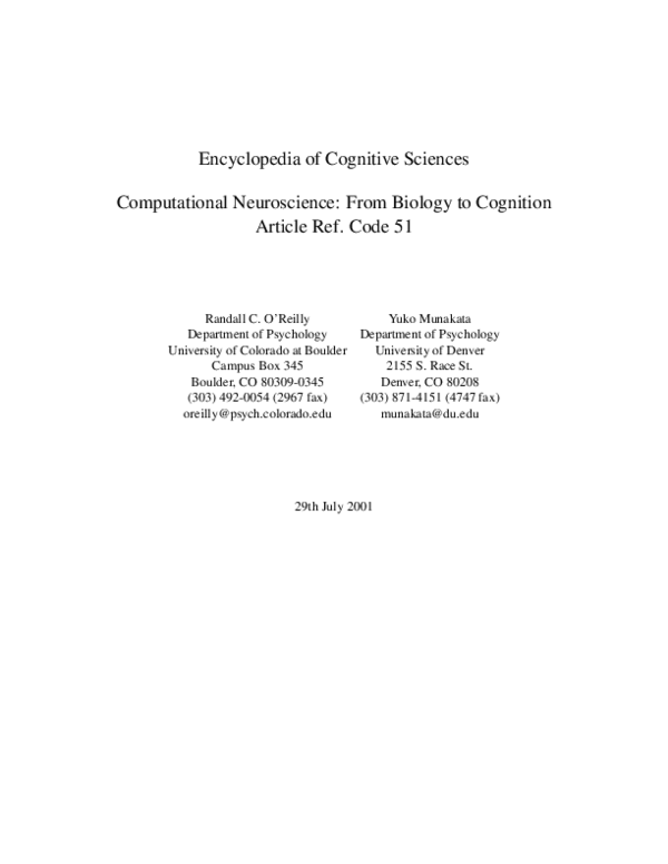 (PDF) Encyclopedia of Cognitive Sciences Computational Neuroscience ...