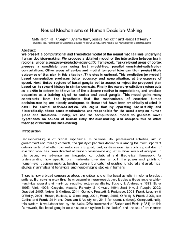(PDF) Neural mechanisms of human decision-making