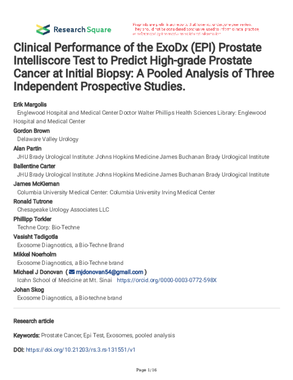 (PDF) Clinical Performance of the ExoDx (EPI) Prostate Intelliscore ...
