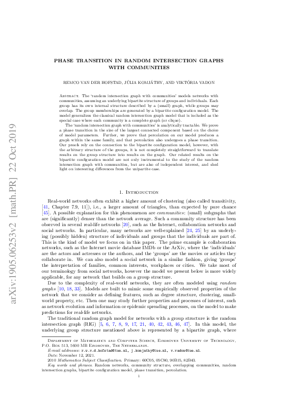 (PDF) Phase transition in random intersection graphs with communities