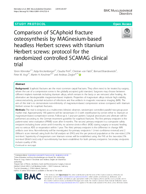(PDF) Comparison of SCAphoid fracture osteosynthesis by MAGnesium-based ...