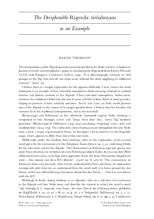 (PDF) The Decipherable Rigveda: tiróahnyam as an Example