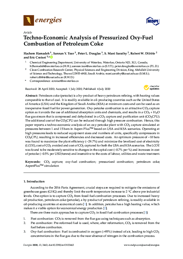 (PDF) Techno-Economic Analysis of Pressurized Oxy-Fuel Combustion of Petroleum Coke