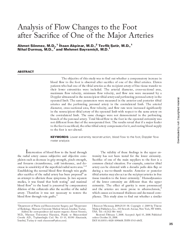 (PDF) Analysis of Flow Changes to the Foot after Sacrifice of One of ...