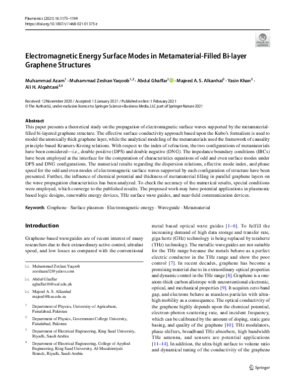(PDF) Electromagnetic Energy Surface Modes in Metamaterial-Filled Bi-layer Graphene Structures