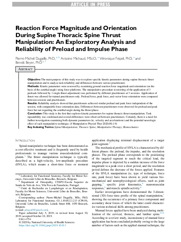 (PDF) Reaction Force Magnitude and Orientation During Supine Thoracic ...