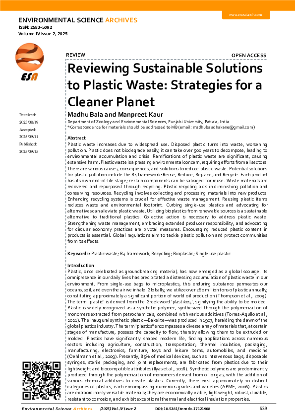 (PDF) Reviewing Sustainable Solutions to Plastic Waste: Strategies for ...
