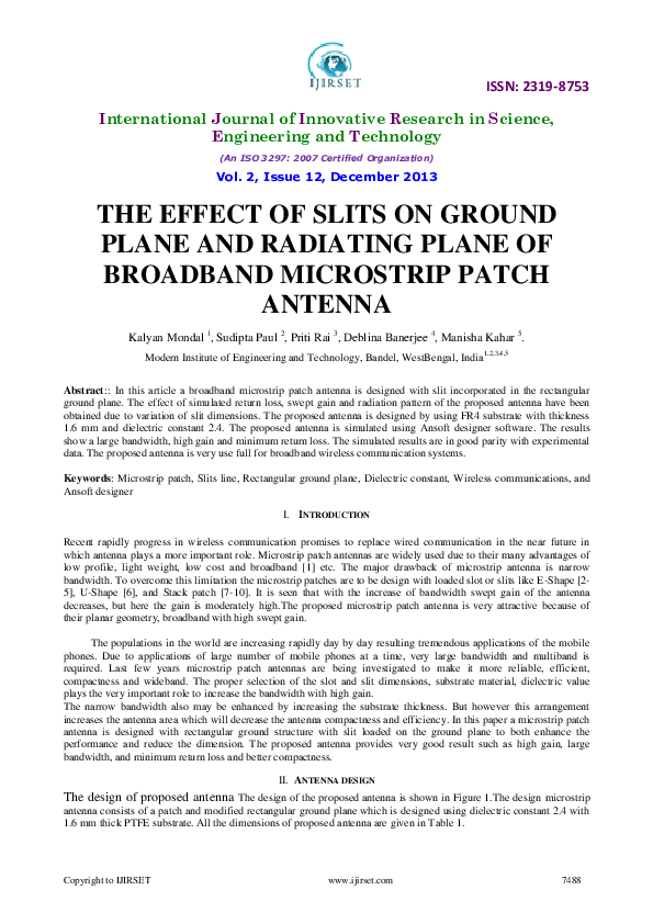 (PDF) The Effect of Slits on Ground Plane and Radiating Plane of Broadband Microstrip Patch Antenna