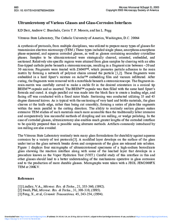 (PDF) Ultramicrotomy of Various Glasses and Glass-Corrosion Interfaces