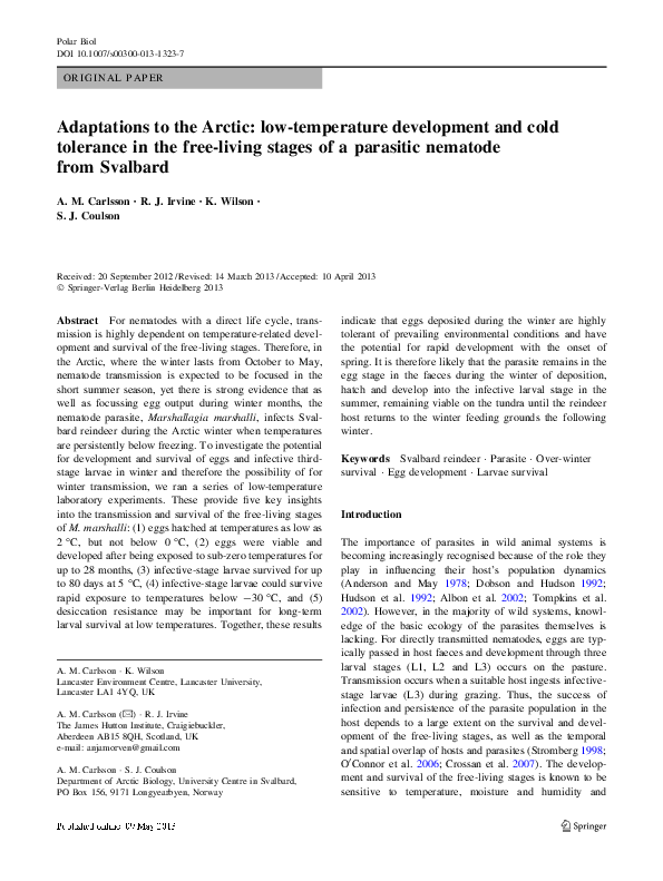 (PDF) Adaptations to the Arctic: low-temperature development and cold ...