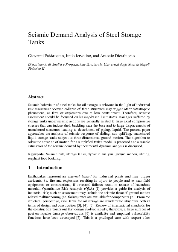 (PDF) Seismic Demand Analysis of Steel Storage Tanks Under Generalised ...