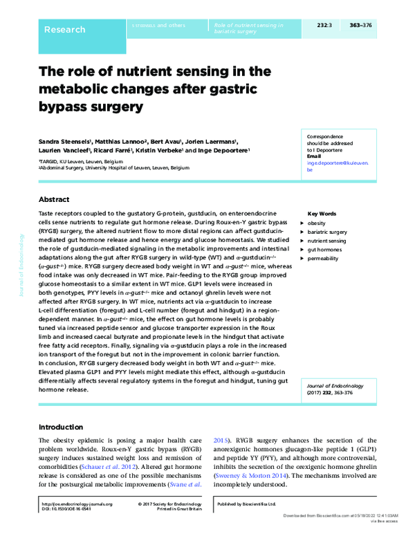 (PDF) The role of nutrient sensing in the metabolic changes after ...